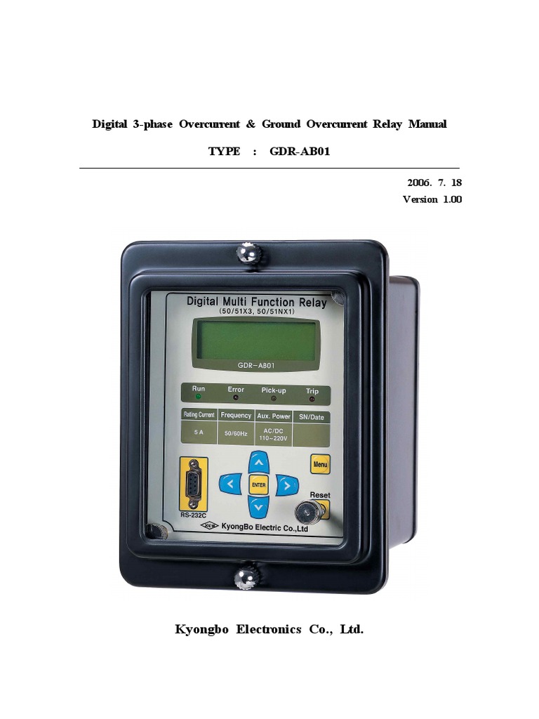 Digital 3-Phase Overcurrent & Ground Overcurrent Relay Manual Type: Gdr ...