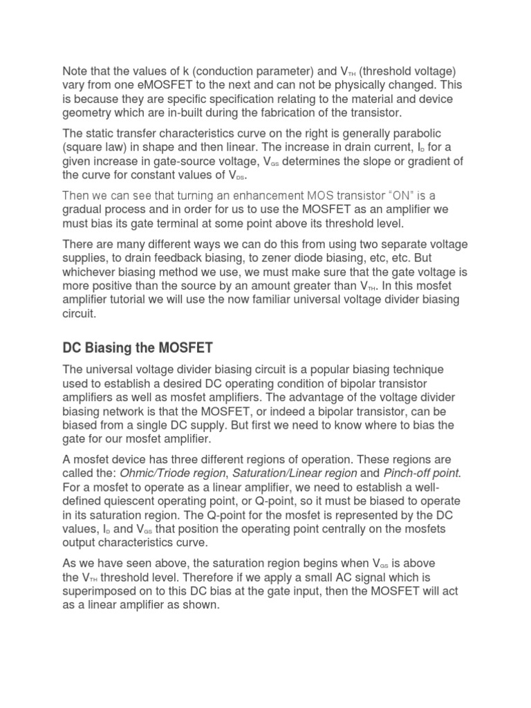 Mosfet Current Equation | PDF