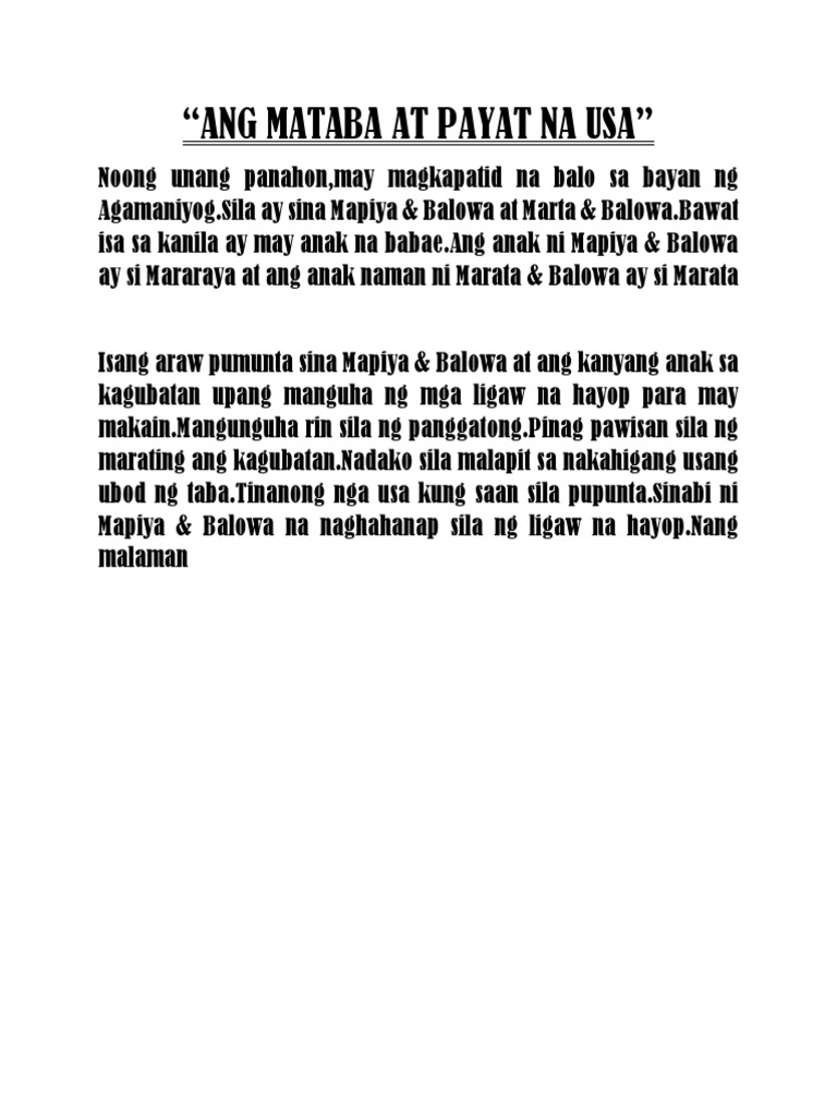 Ang Mataba at Payat Na Usa | PDF