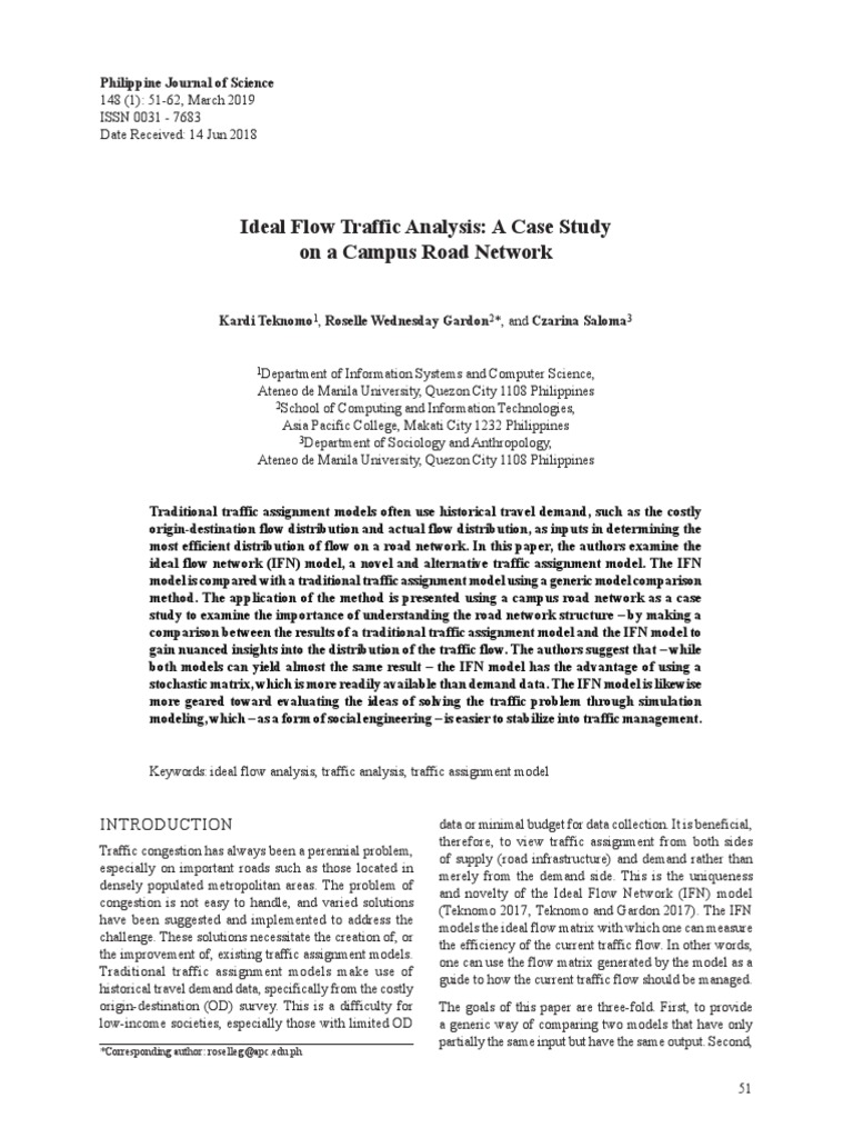 Ideal Flow Traffic Analysis: A Case Study On A Campus Road Network ...