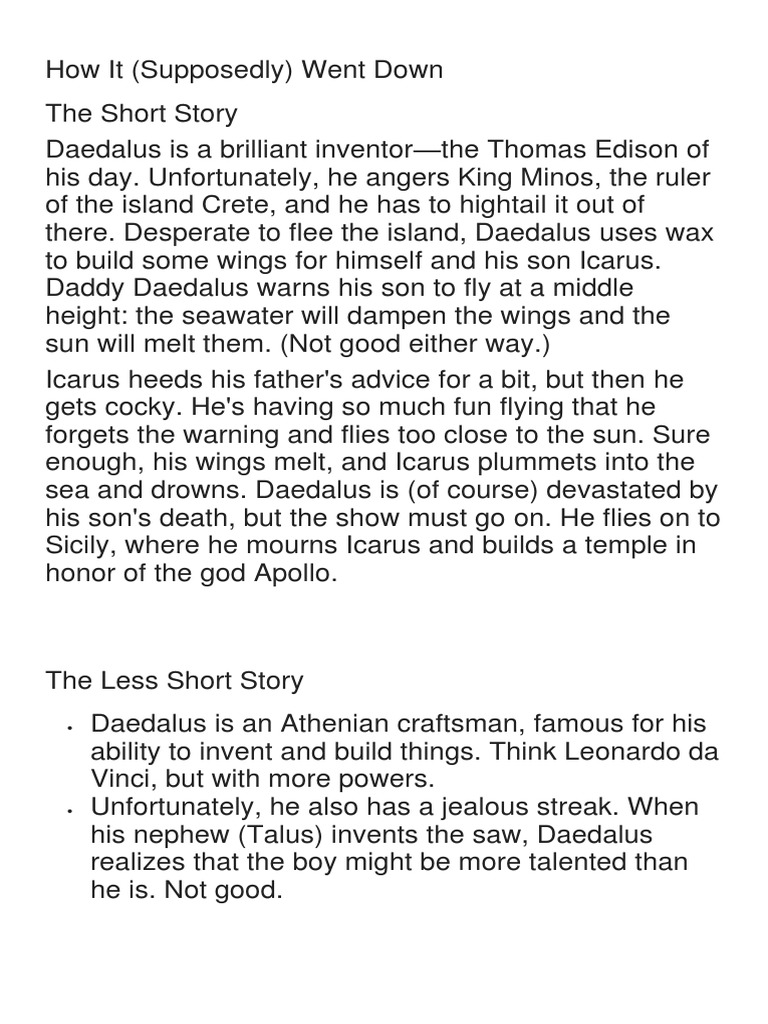 Daedalus and Icarus | PDF | Minotaur | Theseus