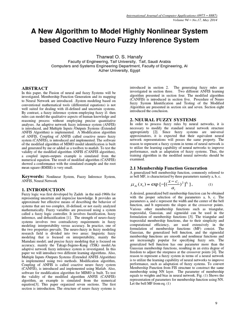 Modeling Highly Nonlinear Systems using an Adaptive Neuro Fuzzy ...