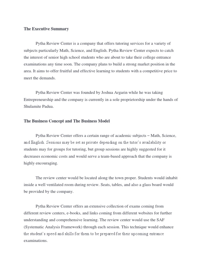 The Executive Summary | PDF | Tutor | Entrepreneurship