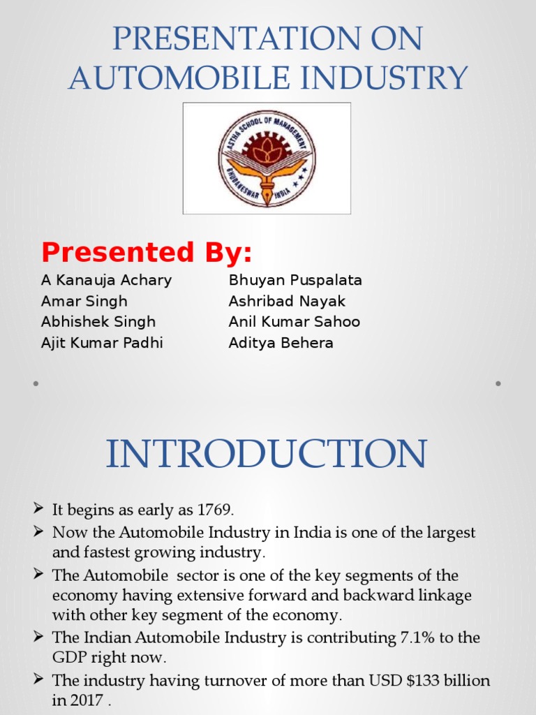 Presentation On Automobile Industry | PDF | Car | Industries