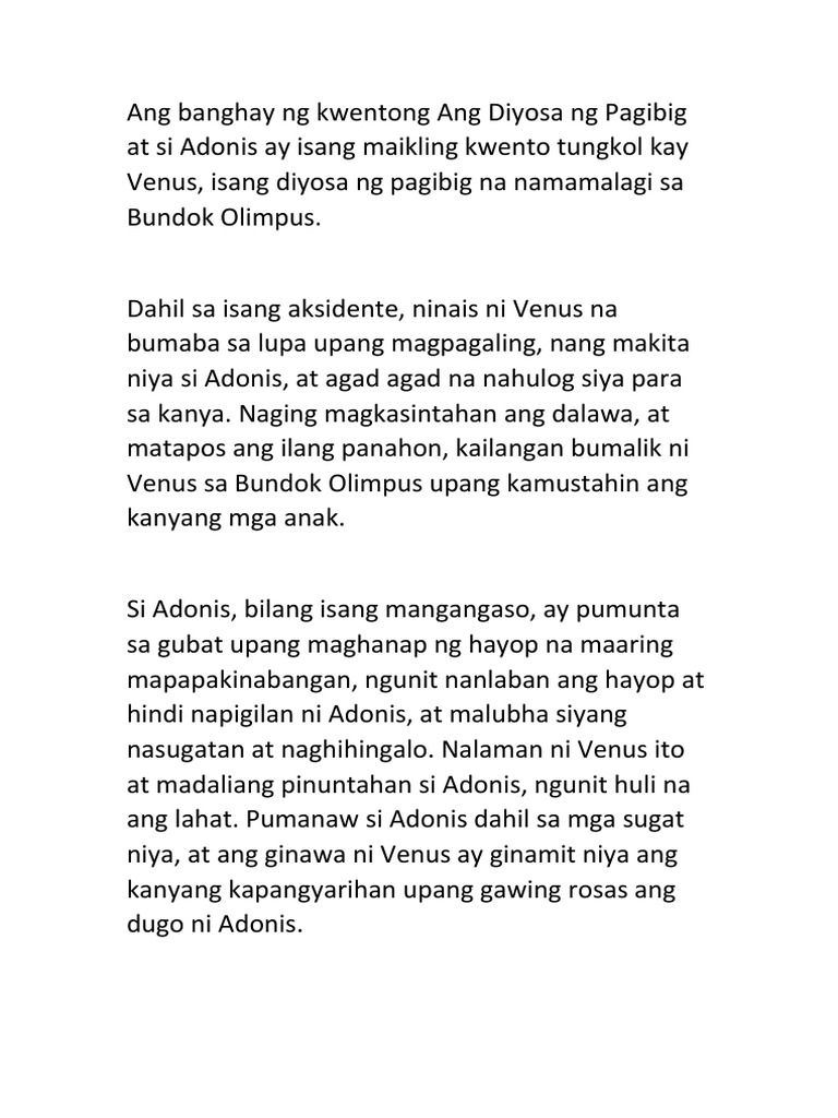 Ang Banghay NG Kwentong Ang Diyosa NG Pagibig at S | PDF