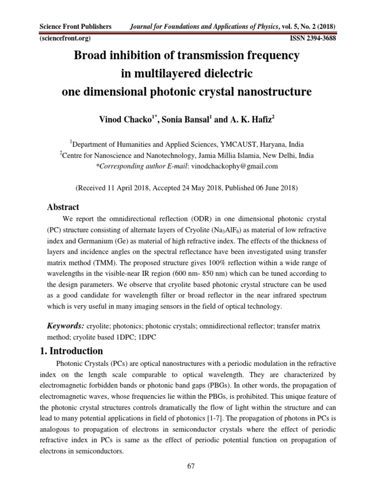 Omnidirectional Reflection in 1D Photonic Crystals | PDF | Optics | Infrared