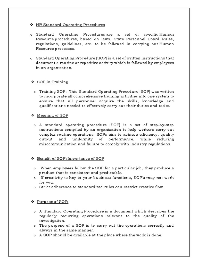 HR Standard Operating Procedures Guide | PDF | Business