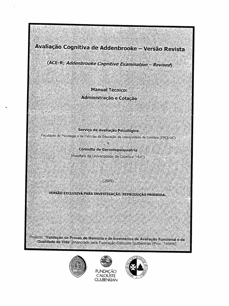 Manual Técnico ACE-R - Avaliação Cognitiva de Addenbrooke - Versão ...