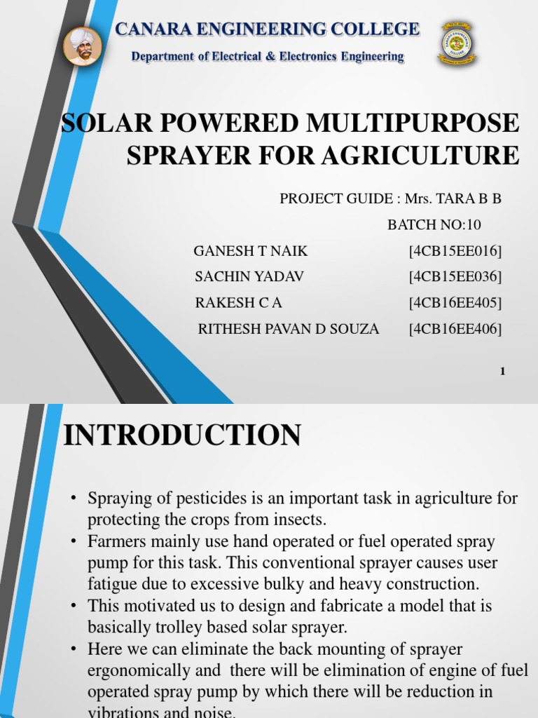 Final Project Presentation On Solar Powered Multipurpose Sprayer | PDF ...