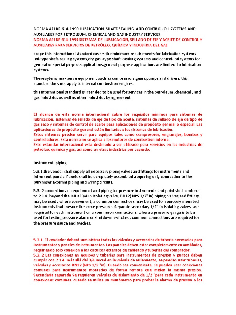 Norma API RP 614 Español | PDF | Energy Technology | Manufactured Goods