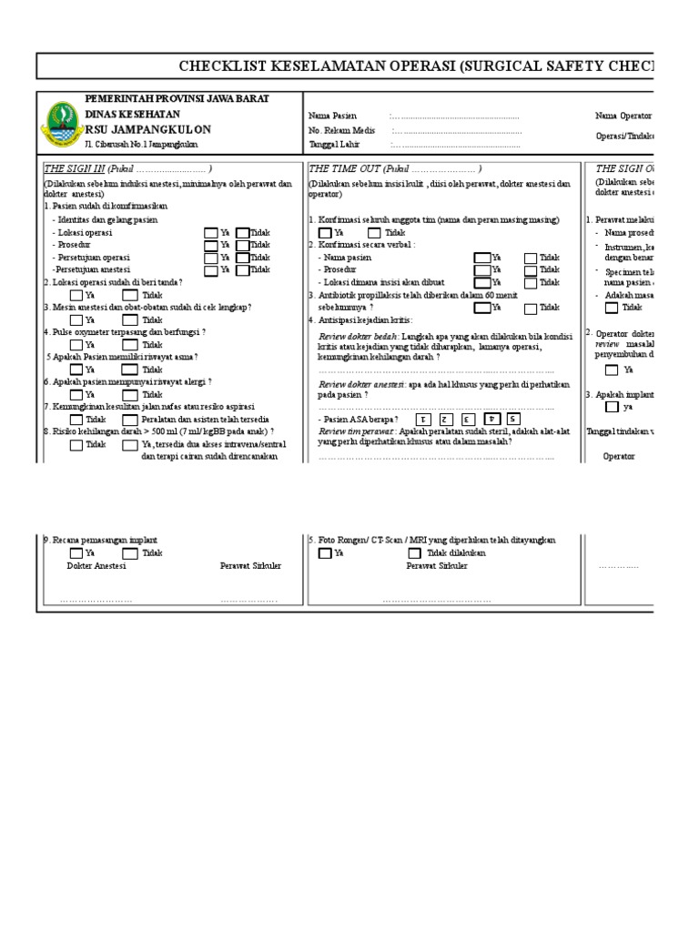 Form CheckList Keselamatan Operasi - Time Out | PDF