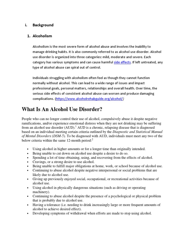 What Is An Alcohol Use Disorder?: I. Background 1. Alcoholism | PDF ...