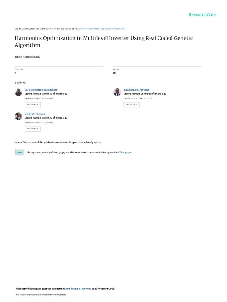 Harmonics Optimization in Multilevel Inverter Using Real Coded Genetic Algorithm | Download Free ...