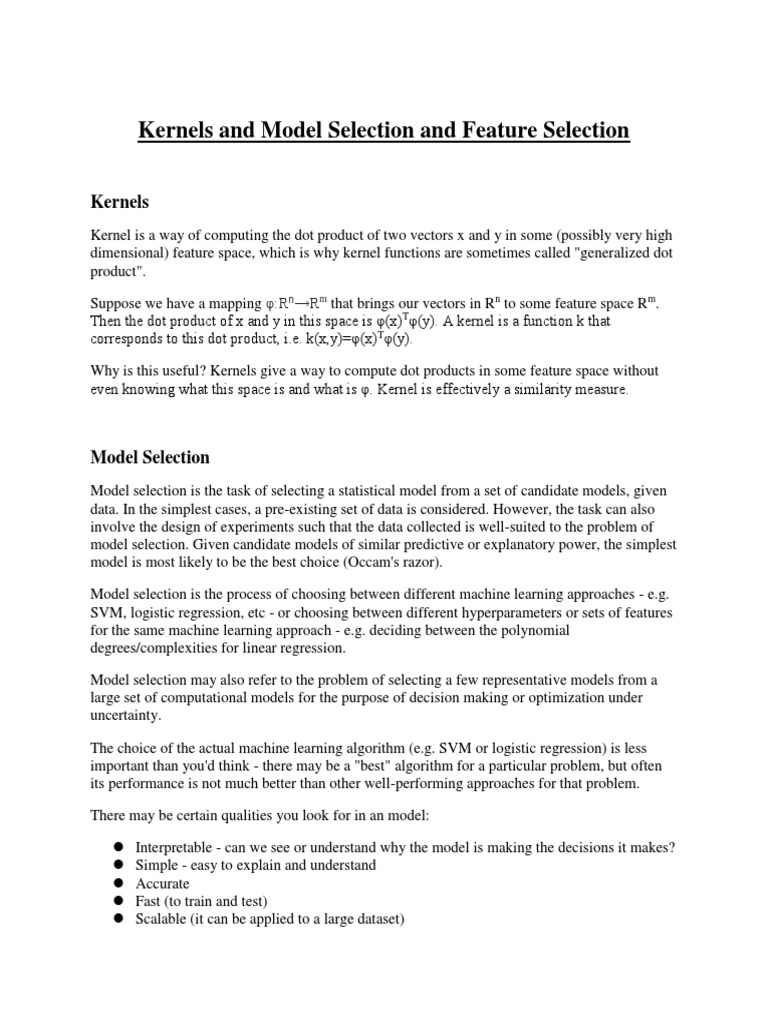 Kernels, Model Selection and Feature Selection | PDF | Mathematical ...
