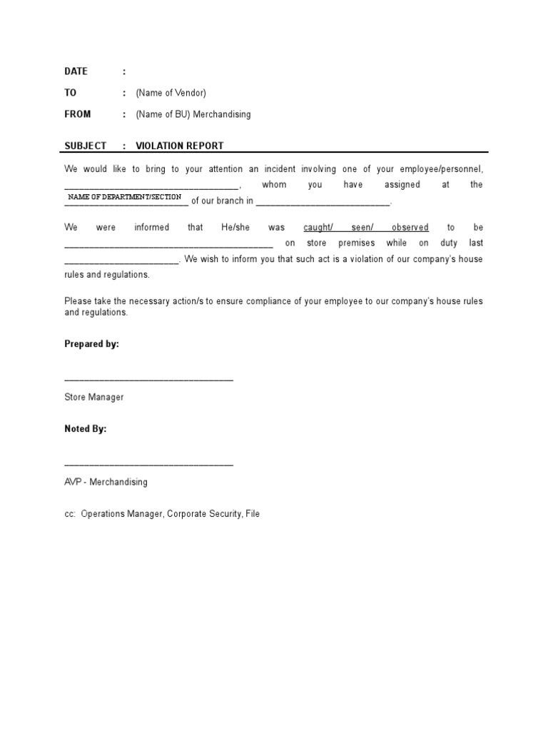 Violation Report Template | PDF