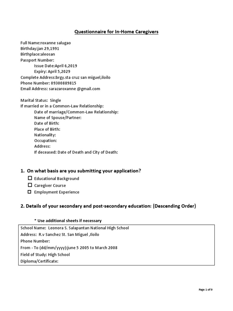 Questionnaire For Caregivers (Doc Format) | PDF | Social Institutions ...