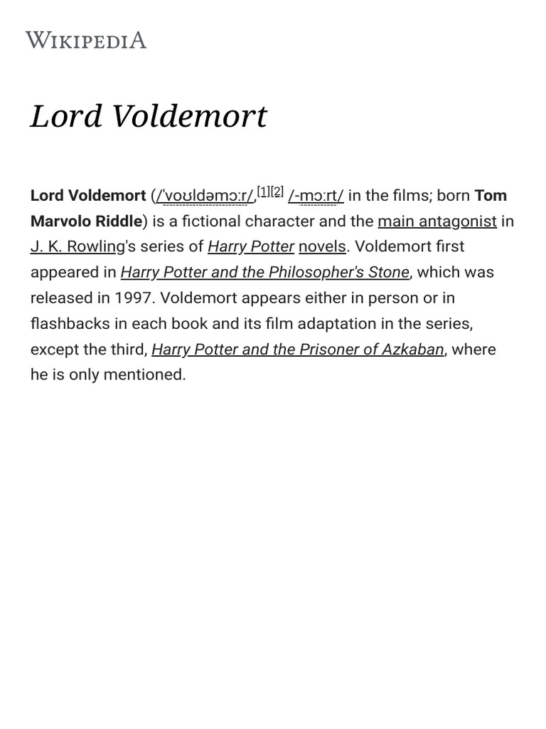 Lord Voldemort - Wikipedia | PDF | Harry Potter | Magic (Paranormal)