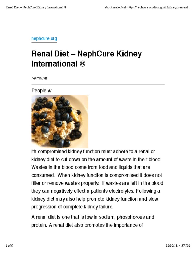 Renal Diet - NephCure Kidney International ® | PDF | Kidney | Potassium