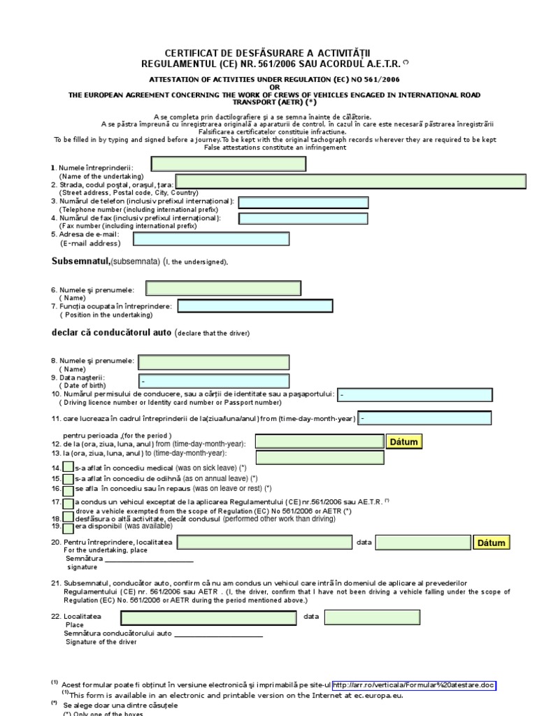 Formular Acordul AETR Sablon | PDF