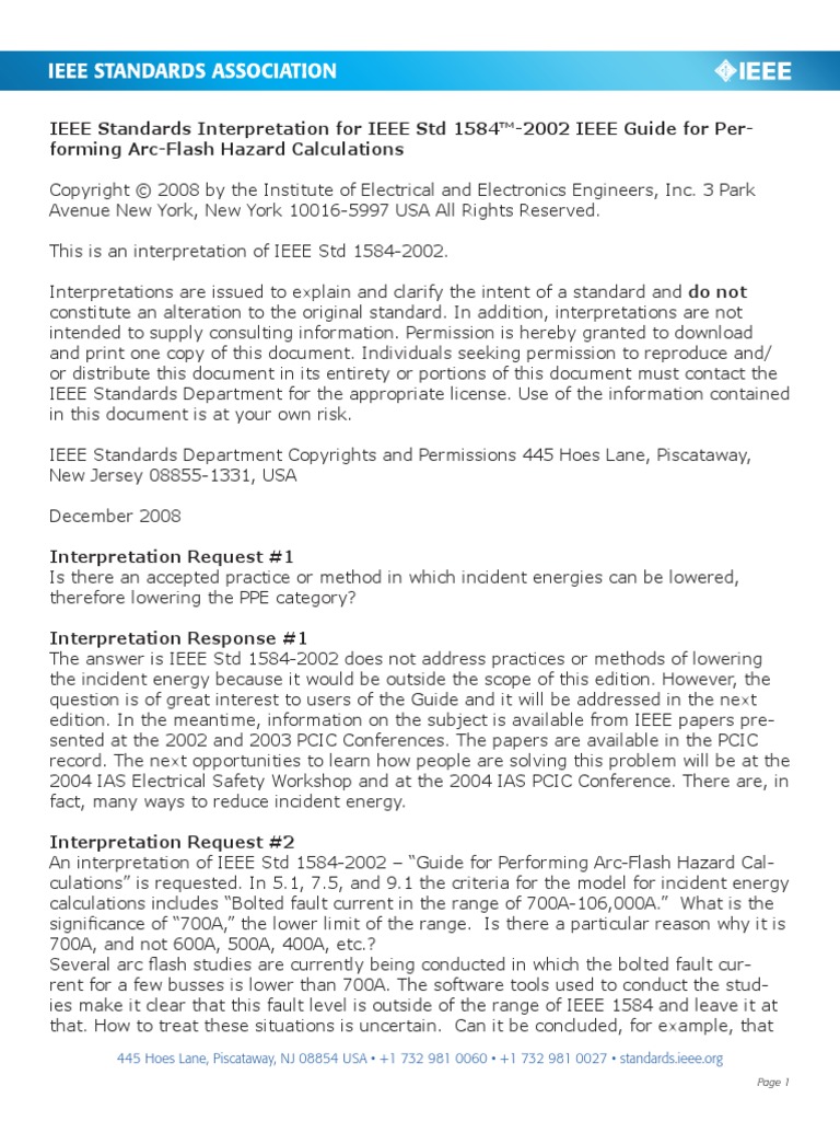 IEEE Standards Interpretation For IEEE STD 1584™-2002 IEEE Guide For Per-Forming Arc-Flash ...