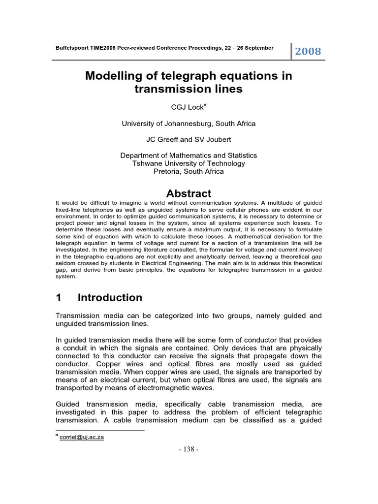 Modelling of Telegraph Equations in Transmission Lines (Greeff2014 ...