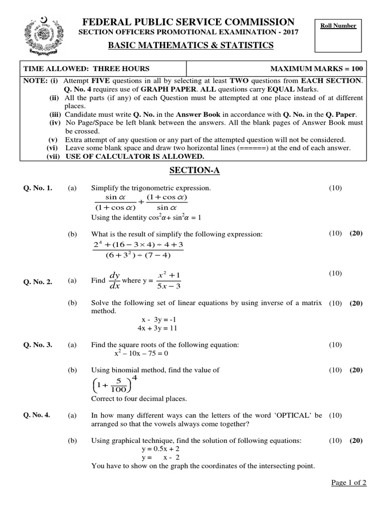 Federal Public Service Commission: Basic Mathematics & Statistics | PDF ...