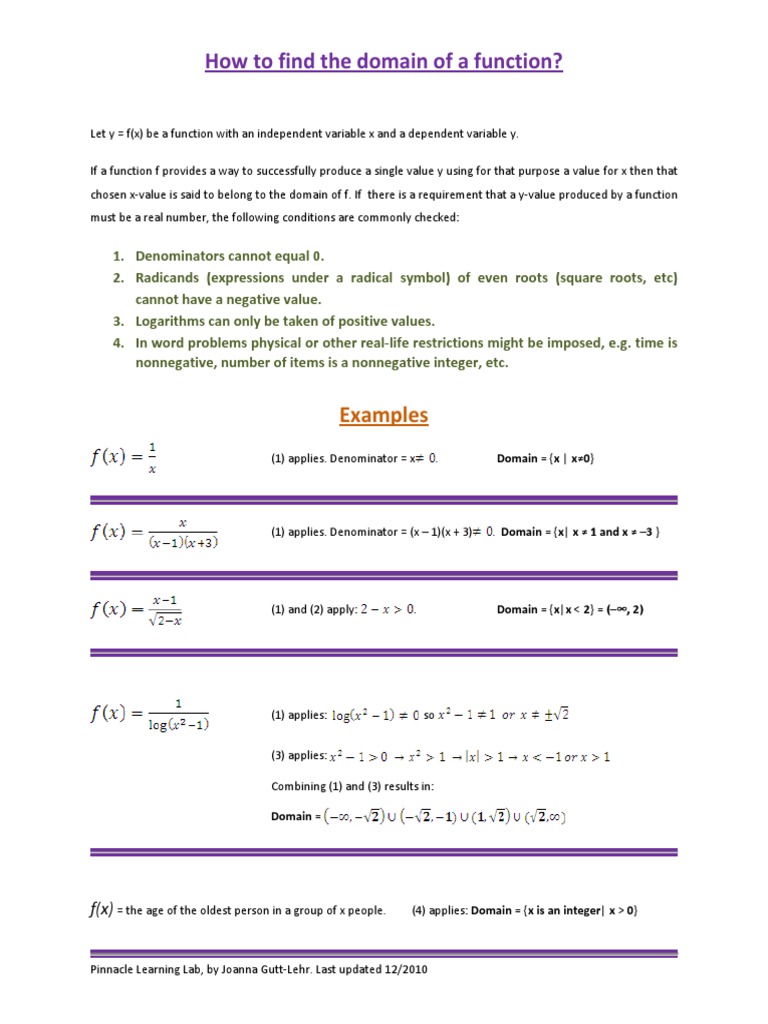 Domains of A Function Definitions Examples | PDF | Function ...