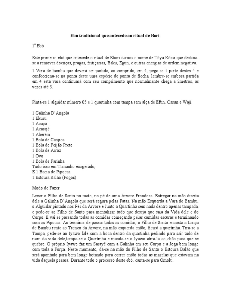 Ritual de Bori: Preparação e Banhos | PDF | Religião e crença