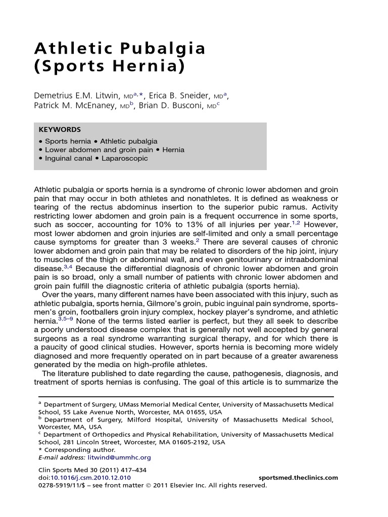 Athletic Pubalgia (Sports Hernia) .Basu PDF | PDF | Abdomen | Medicine