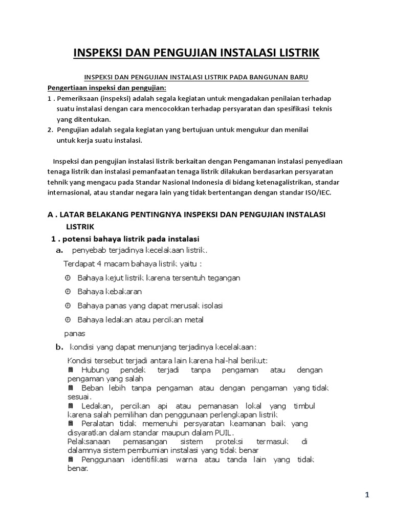 Inspeksi Dan Pengujian Instalasi Listrik | PDF
