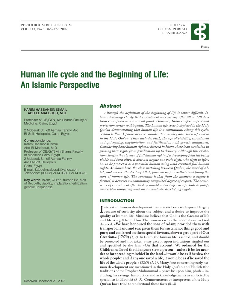 Human Life Cycle and The Beginning of Life: An Islamic Perspective ...