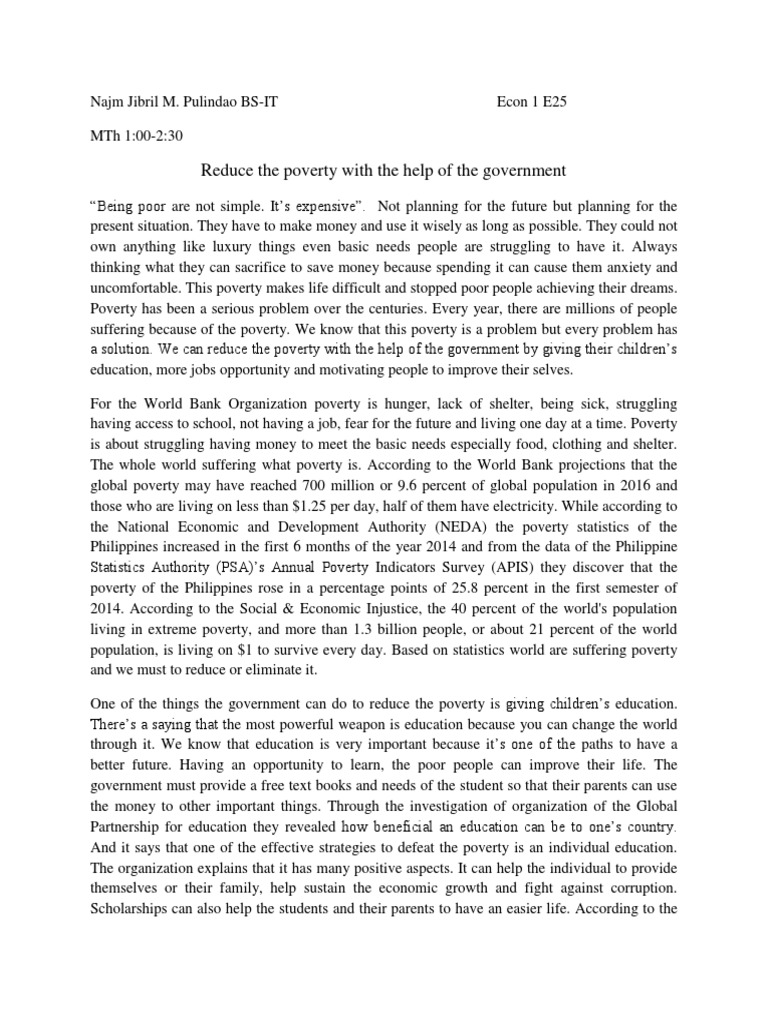 Argumentative Essay Pulindao | PDF | Poverty | Poverty & Homelessness