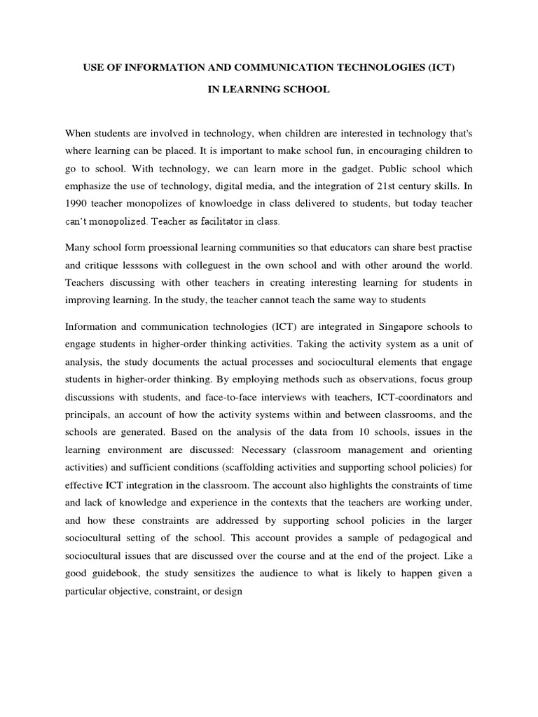 Use of Information and Communication Technologies (Ict) in Learning ...