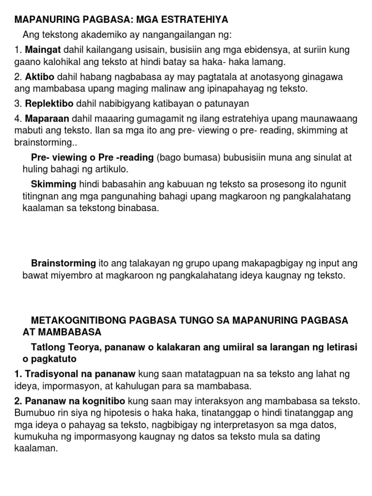 Mapanuring Pagbasa 1st Part | PDF