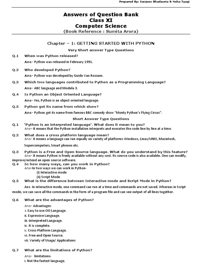Question Bank Class Xi Cs Answer To Be Uploaded-4 | PDF | Reserved Word ...
