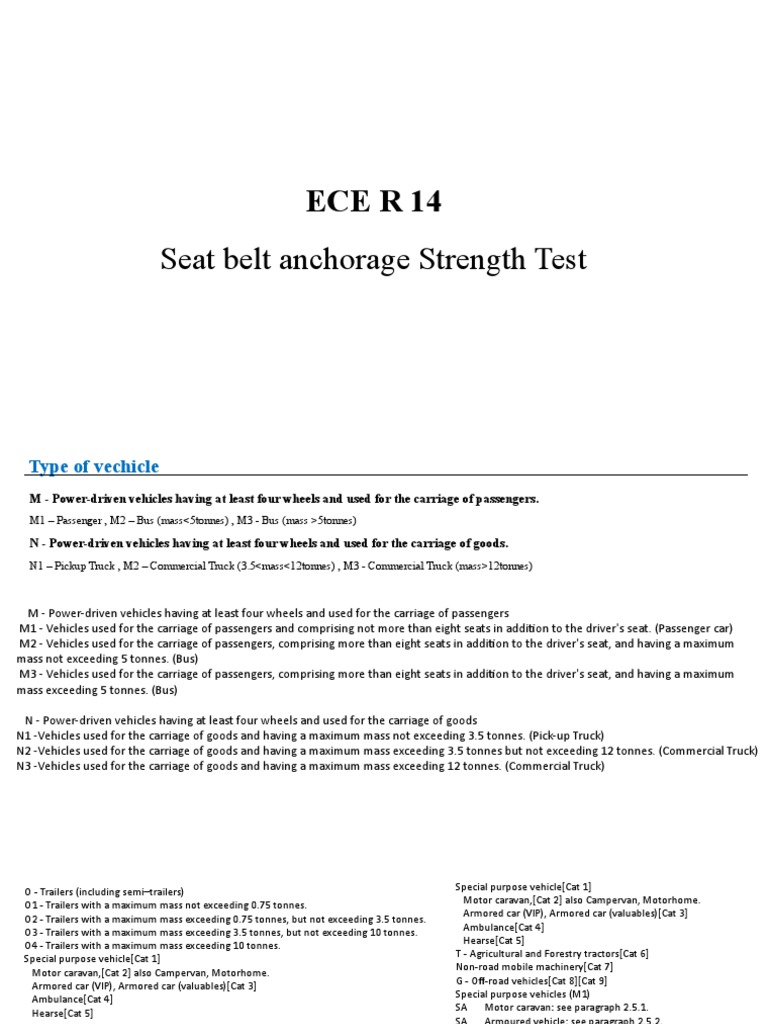 ECER14: Seat Belt Anchorage Strength Test | PDF | Internal Combustion ...