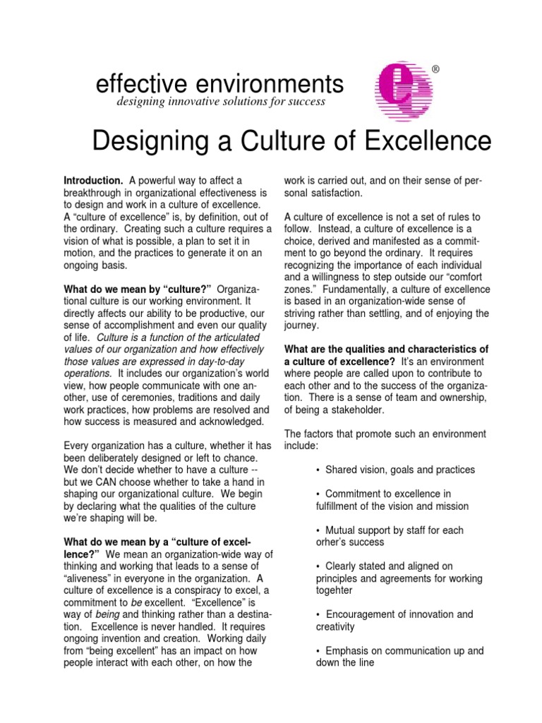 Designing A Culture of Excellence: Effective Environments | PDF ...