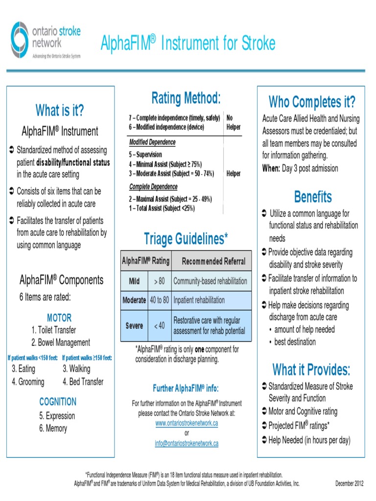AlphaFIM Poster December 2012 | PDF | Physical Therapy | Stroke