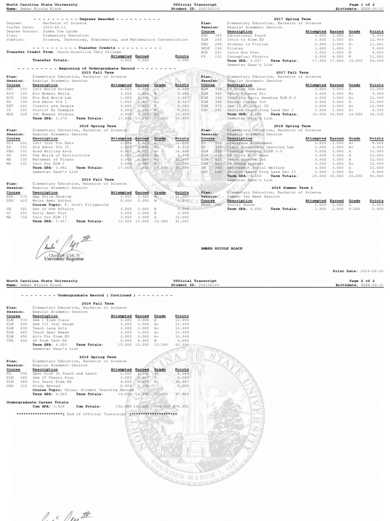 Transcript | PDF | Bachelor's Degree | Academic Term