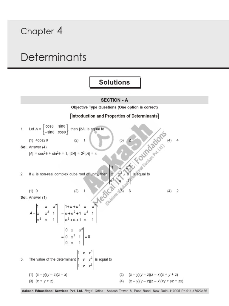 Determinants Assignment Solutions | PDF | Matrix (Mathematics) | Linear Algebra