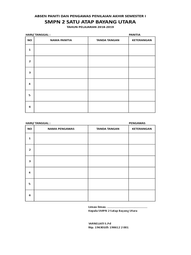 Absen Panitia Dan Pengawas Ujian | PDF