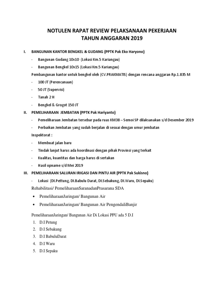 Notulen Rapat Review Pelaksanaan Pekerjaan | PDF