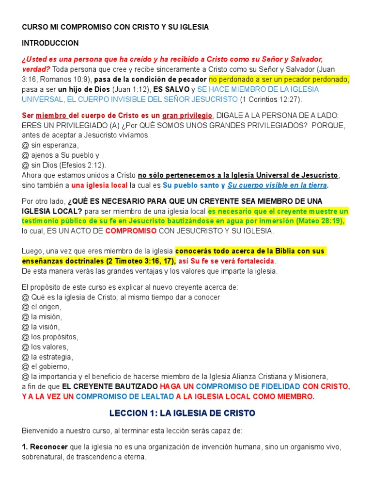 Leccion 1curso Mi Compromiso Con Cristo y Su Iglesia | Descargar gratis ...