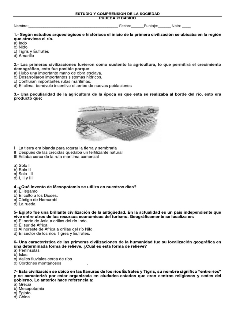 Prueba de Historia Séptimo, Primeras Civilizaciones | PDF | Antiguo ... Prueba de Historia Séptimo, Primeras Civilizaciones | PDF | Antiguo ...