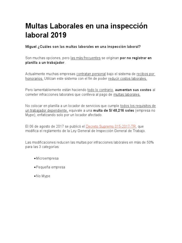 Multas laborales: Consecuencias de no registrar trabajadores y cómo ...