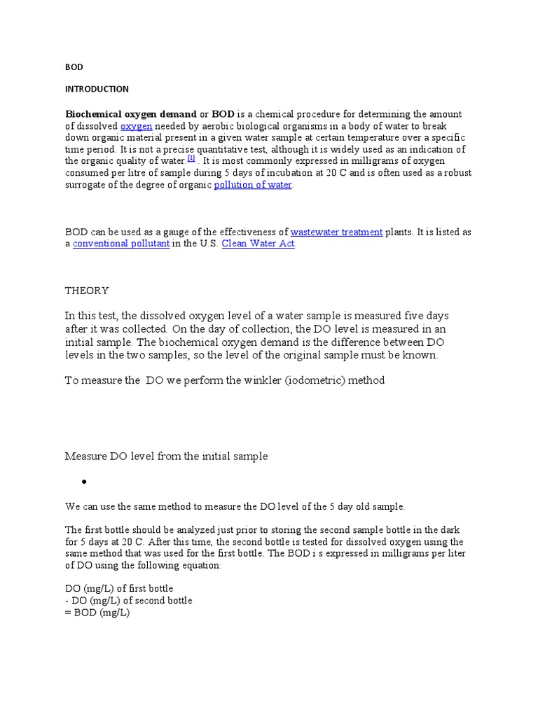 BOD Test Explained | PDF | Water | Systems Ecology
