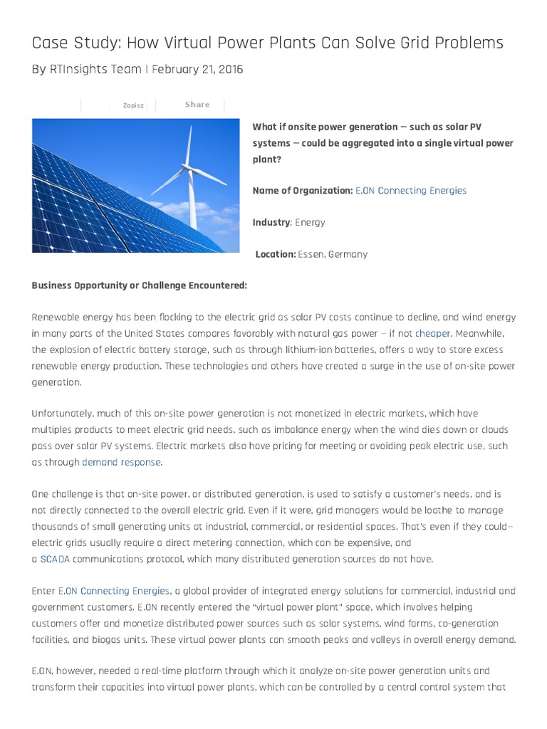 Virtual Power Plants: Grid Solutions Case Study | PDF | Distributed ...