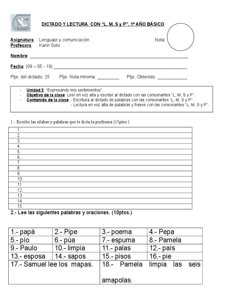 Dictado y Lectura: L, M, S y P | PDF | Deportes