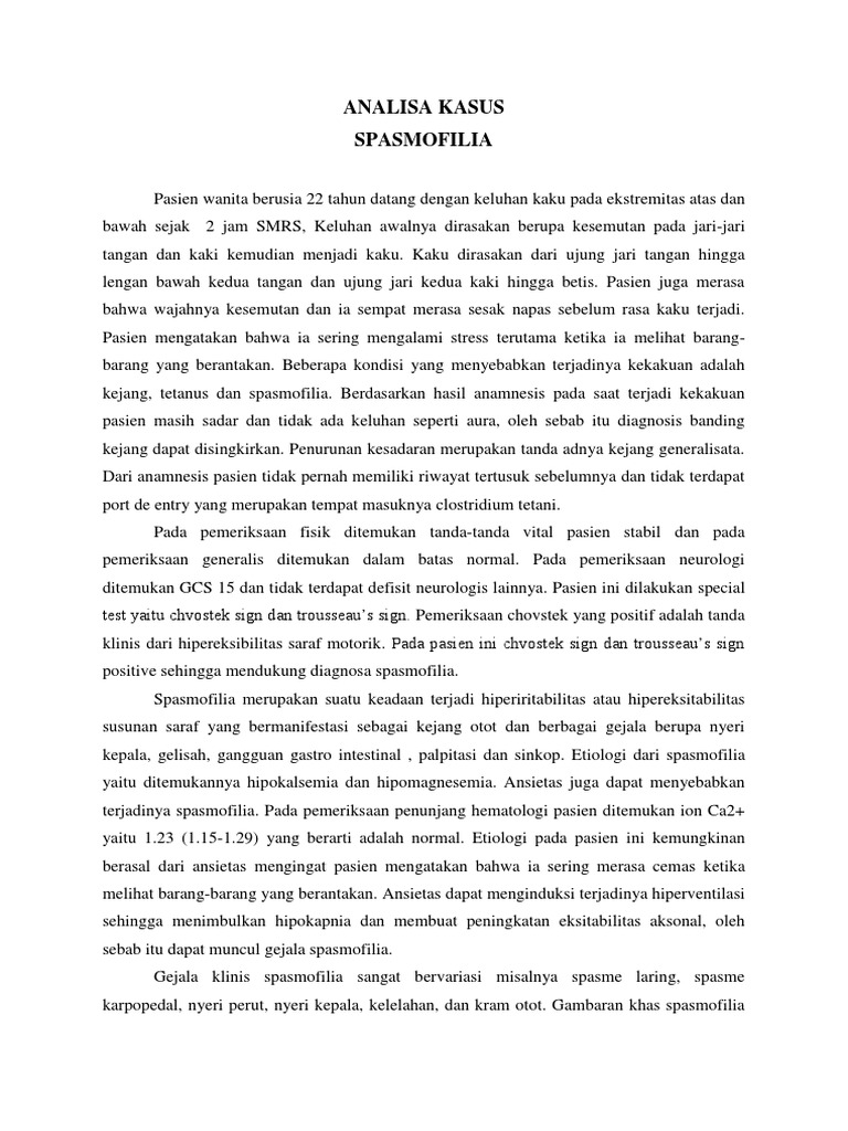 Analisa Kasus Spasmofilia | PDF